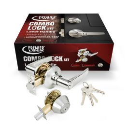 Satin Nickel Straight Handle - Lever Combo Lock Set with Stainless ...